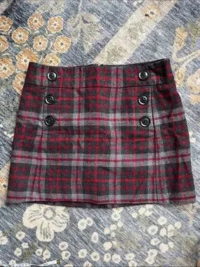 GAP | Skirts | Plaid Buttonfront Mini Skirt Red And Gray Wool Blend ...